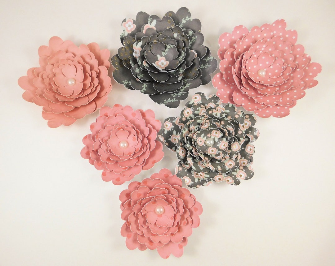 4.75 Large Handmade Paper Flowers White Pink Gray Grey - Etsy