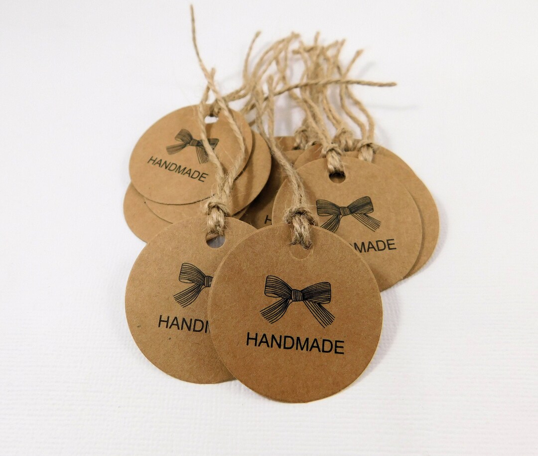20 Handmade Tags Kraft Brown Natural Cardstock Scrapbooking Tags Round ...
