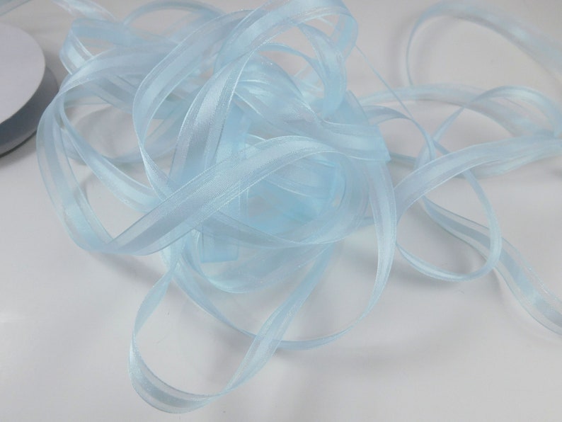 Light Blue Sheer Ribbon With Solid Satin Center Stripe 5 Yards | Etsy