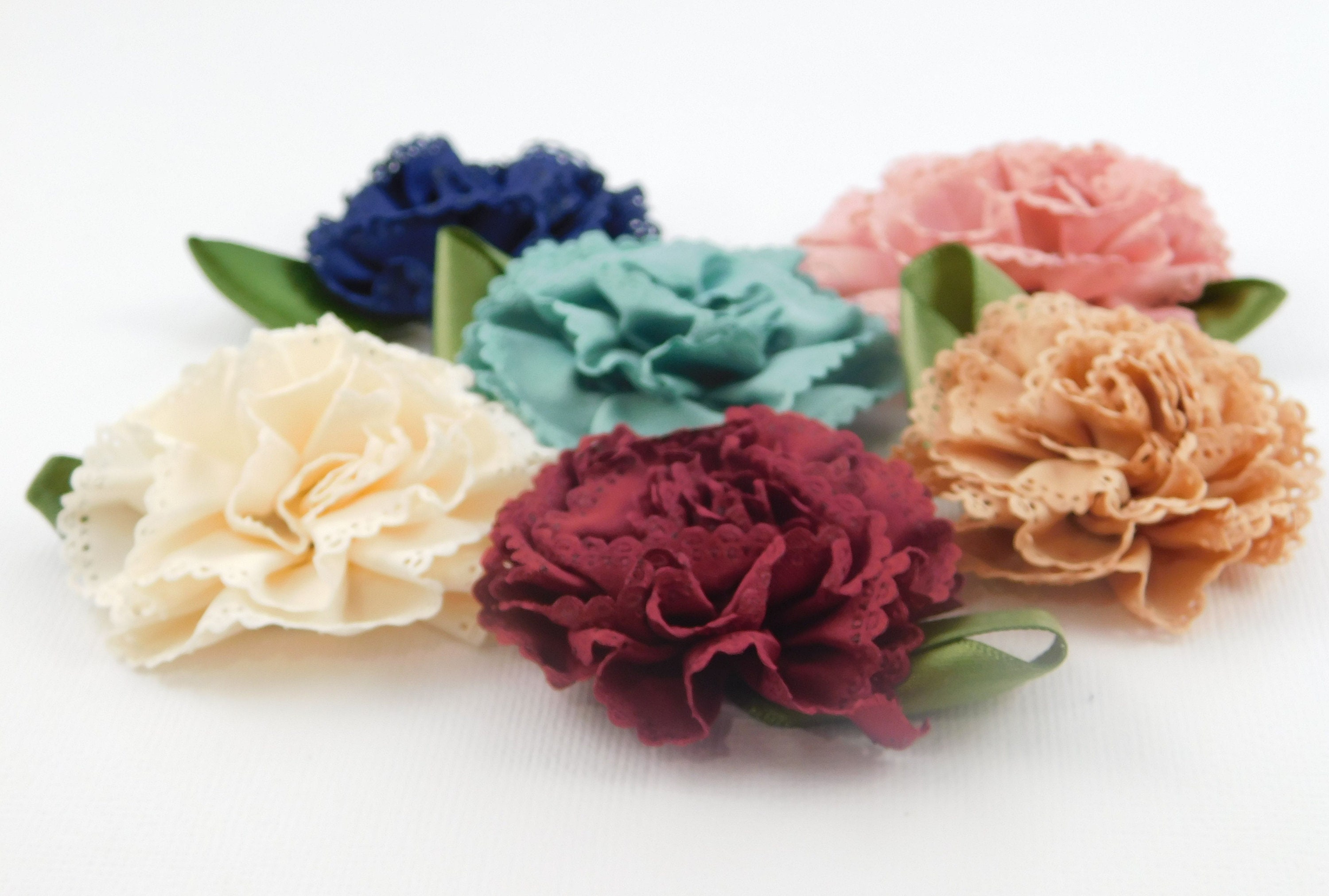 Fabric Flowers Lace Ribbon Assorted Colors Blue Cream Red Tan - Etsy