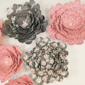 4.75 Large Handmade Paper Flowers White Pink Gray Grey - Etsy