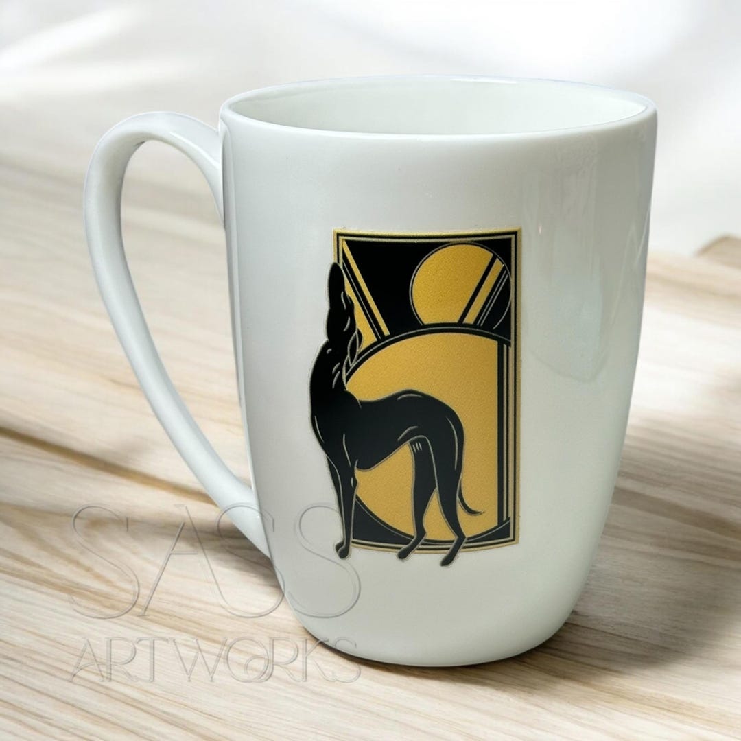 Art Deco Design Bone China Mug, Greyhound, Whippet, Italian Greyhound ...