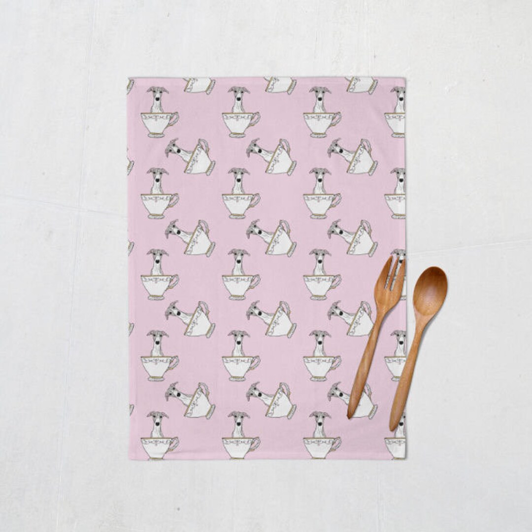 Pup of Tea Tea Towel Greyhound Whippet Italian Greyhound Kitchen Towel ...