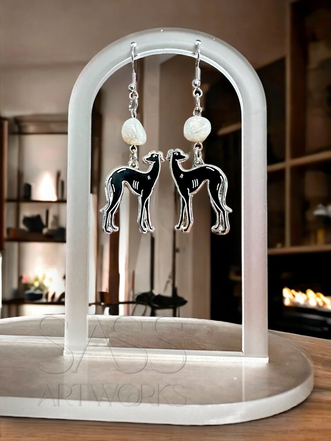 Rita Houndworth Stylish Greyhound Enamel and Pearl Drop Earrings ...