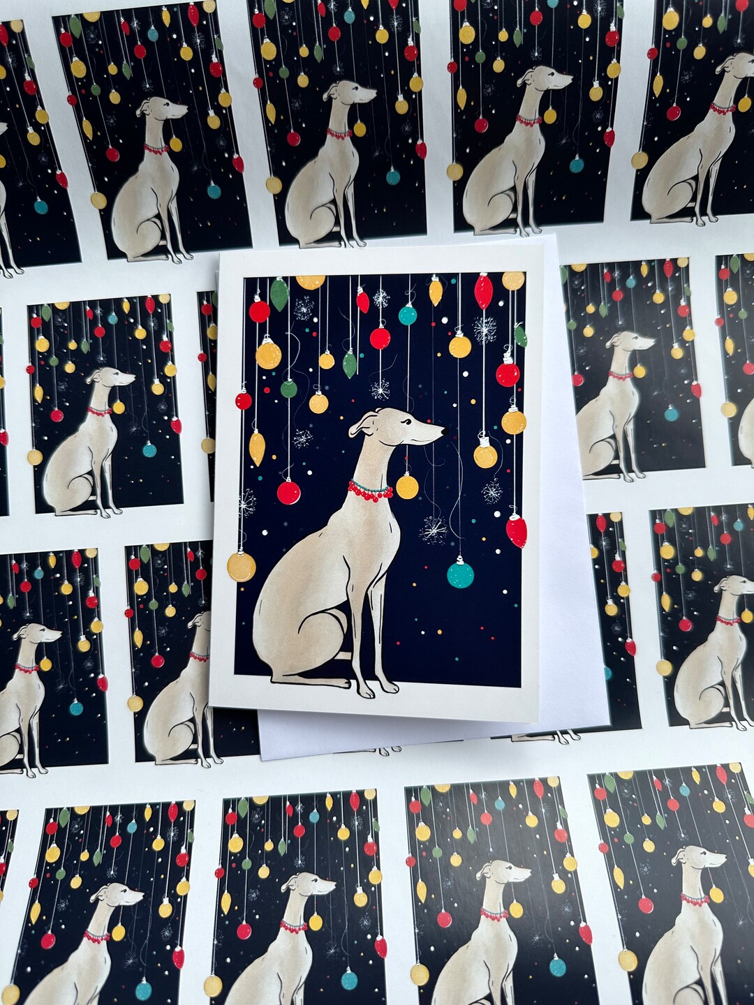 Just Hanging Christmas Wrapping Paper and Card Pack Greyhound Whippet ...