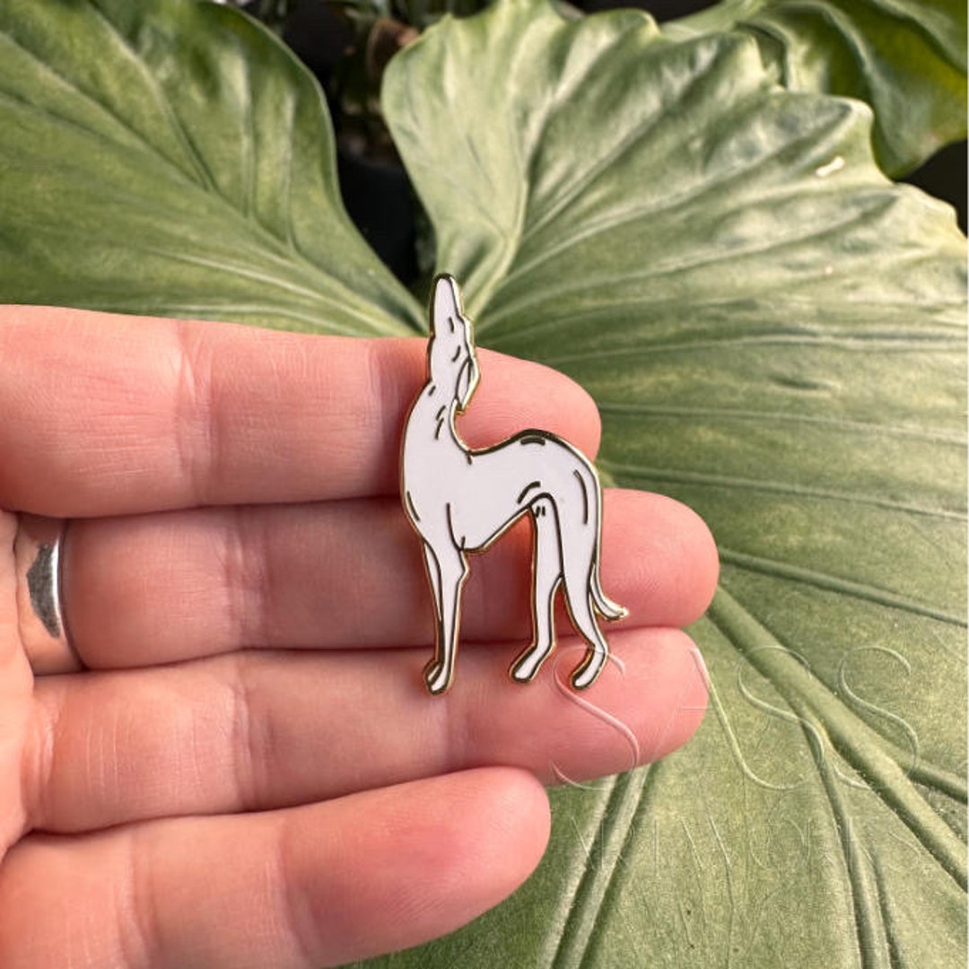Greta White and Silver Enamel Pin Greyhound Whippet Italian Greyhound ...