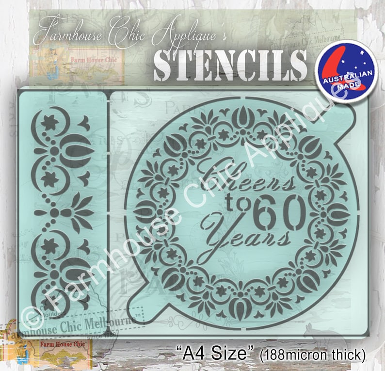 60th Birthday Stencil, Reusable Cake Stencil, Cheers to 60 Stencil 7 ...
