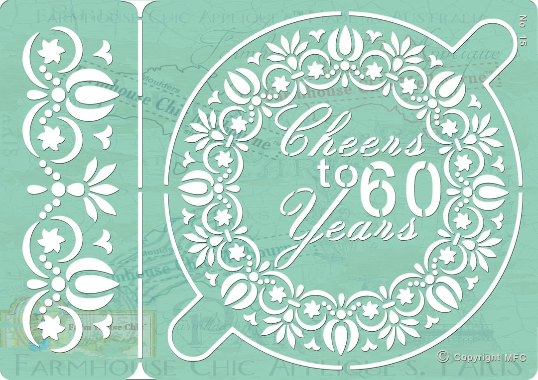 60th Birthday Stencil, Reusable Cake Stencil, Cheers to 60 Stencil 7 ...