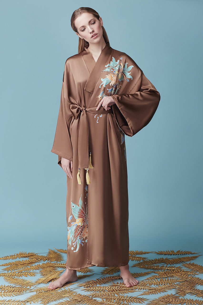 Rare Find I Luxury Silk Robe I Hand Painted Silk Kimono Robe I Silk ...