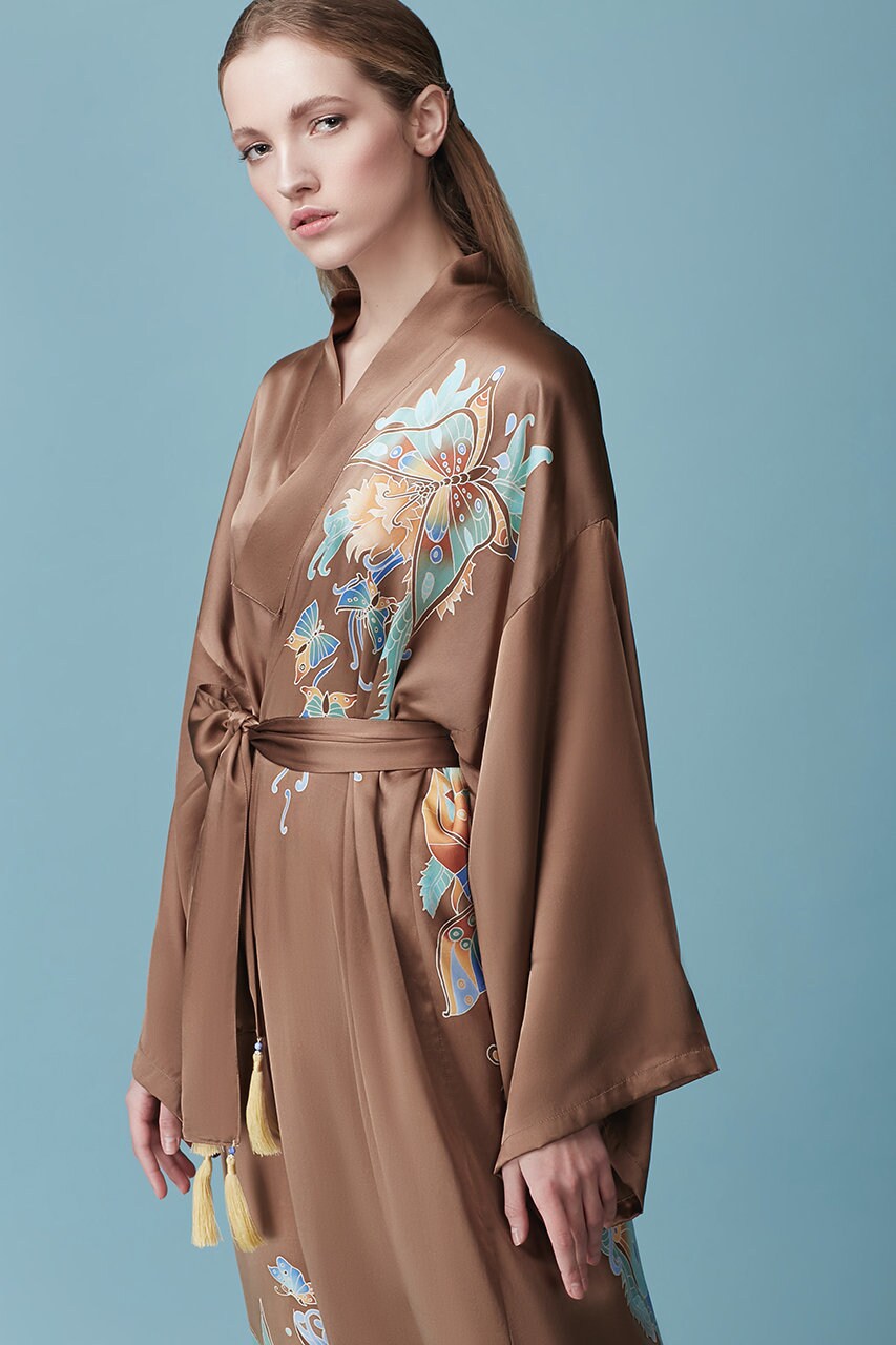 Rare Find I Luxury Silk Robe I Hand Painted Silk Kimono Robe I Silk ...