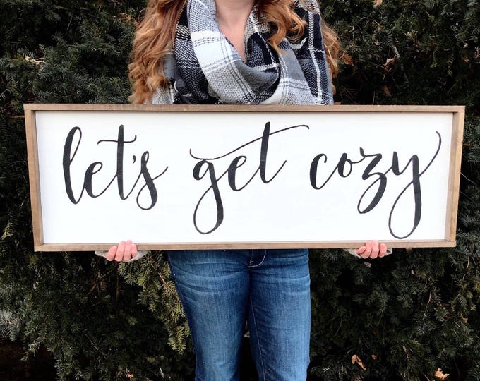 Lets Get Cozy Sign | Framed Wood Sign | Rustic Wall Decor | Framed Sign ...