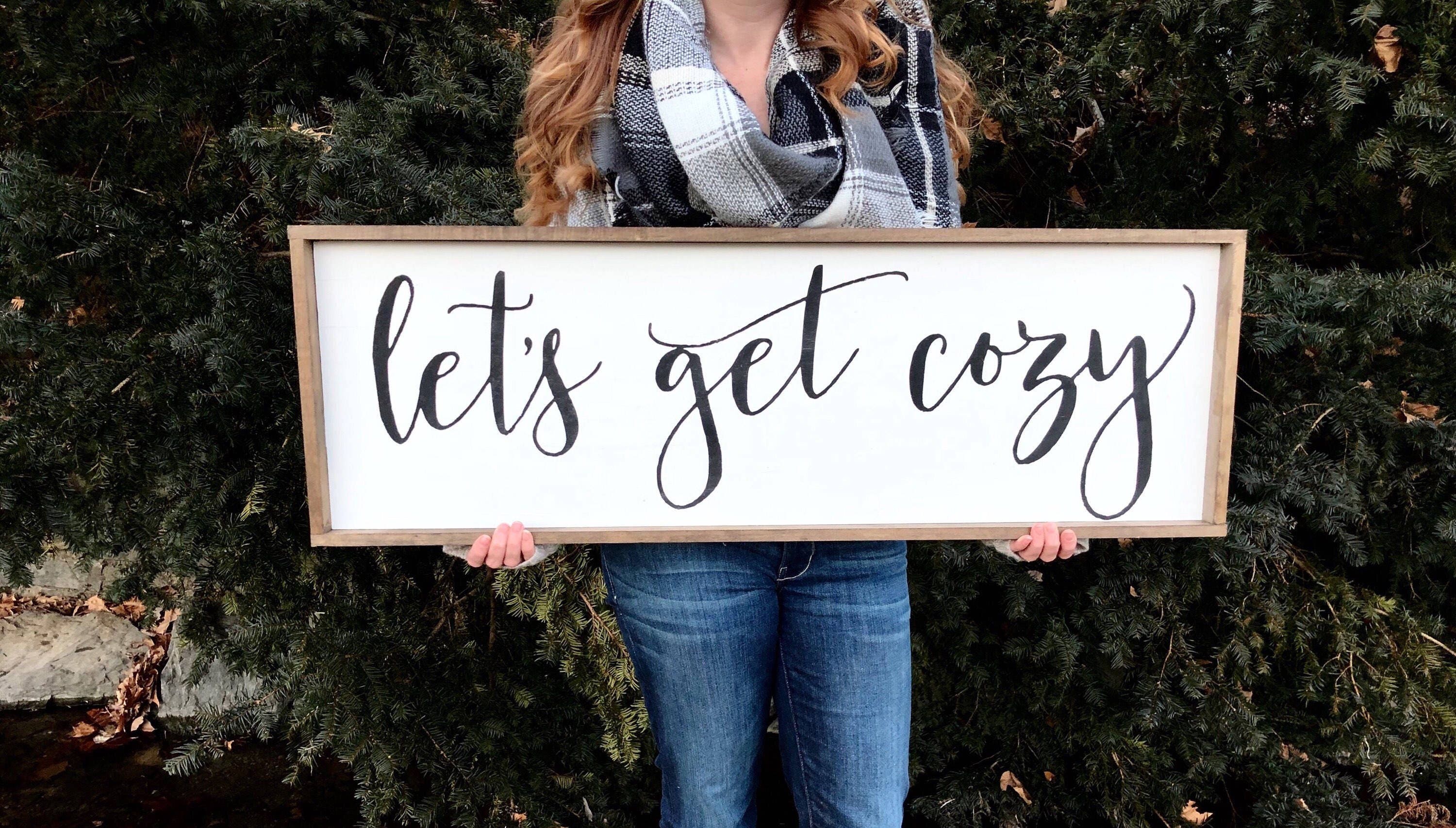 Lets Get Cozy Sign Framed Wood Sign Rustic Wall Decor | Etsy