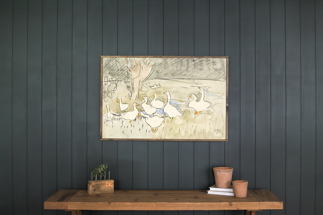 Ducks Sketch Nursery Wall Art Landscape Framed Wall Art Cottage Core ...