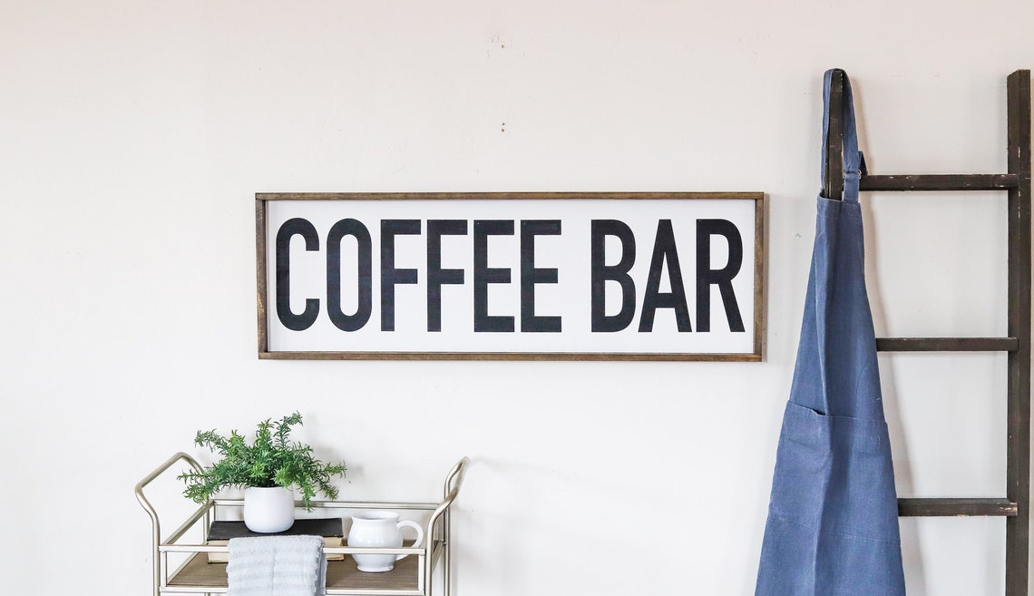 Coffee Bar Sign Farmhouse Kitchen Sign Framed Wood Sign - Etsy