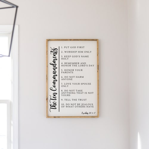 The Ten Commandments Sign Religious Wall Decor Framed Wood - Etsy