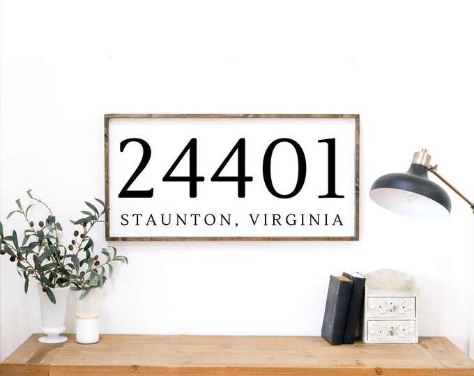 Zip Code Farmhouse Sign | Custom City Farmhouse Sign | Farmhouse Wall ...