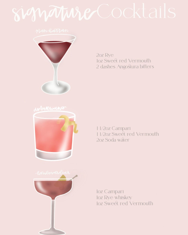 1 WE EDIT | PRINTABLE | 3 Cocktail Drawings, Signature Cocktail Drawing ...