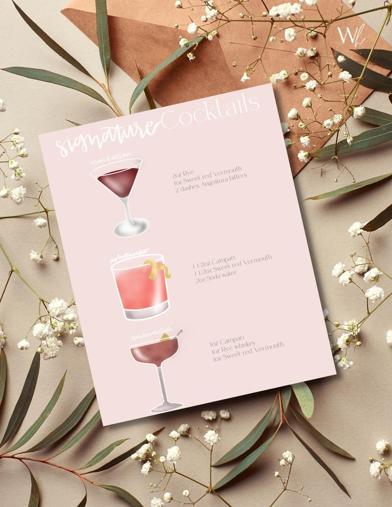 1 WE EDIT | PRINTABLE | 3 Cocktail Drawings, Signature Cocktail Drawing ...