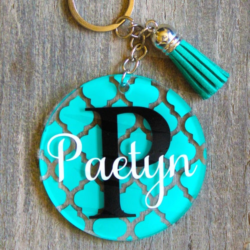 Personalized Monogram Keychain With Tassel Custom Acrylic Key - Etsy
