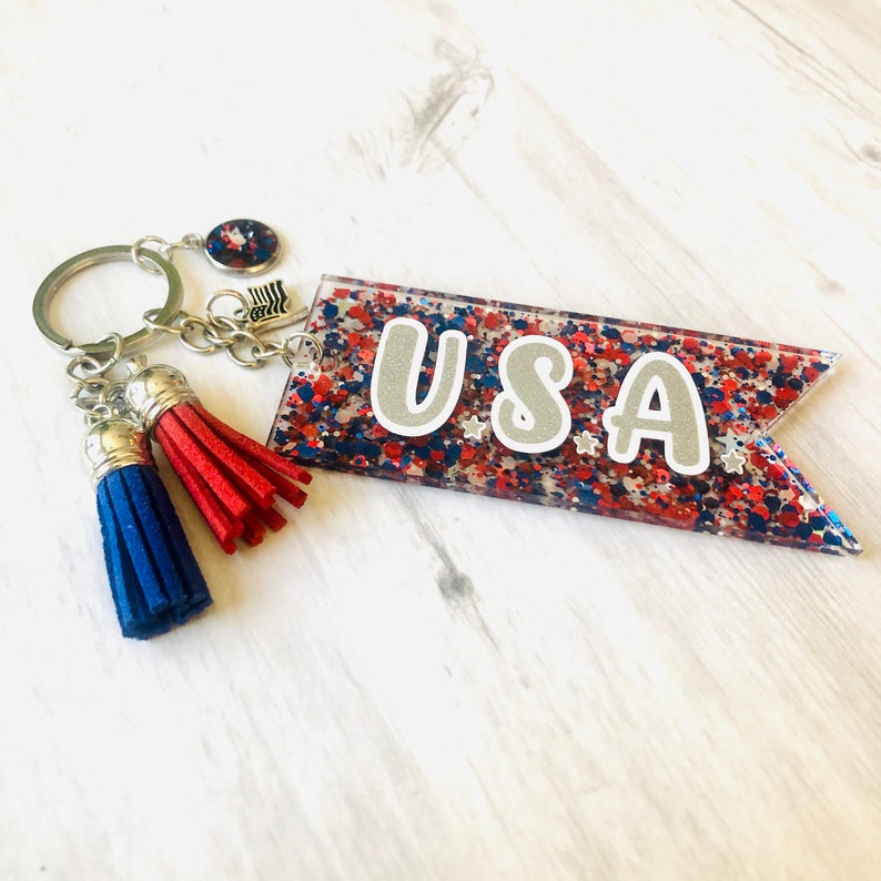 USA Keychain Glitter Keychain Patriotic Keychain Fourth of - Etsy