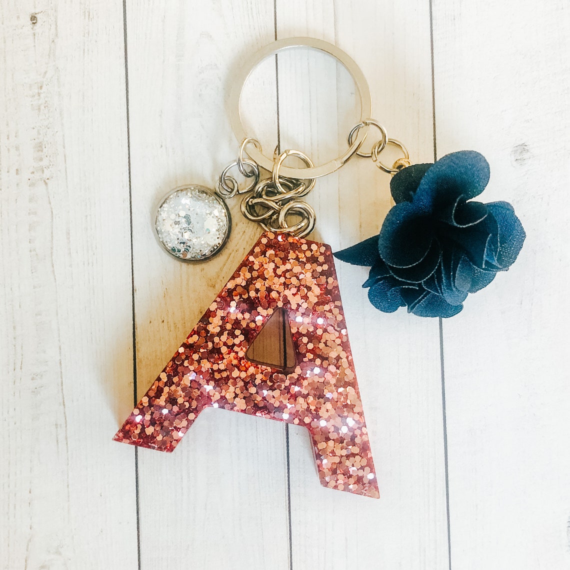 Epoxy Resin Keychain Initial Keychain Custom Glitter | Etsy