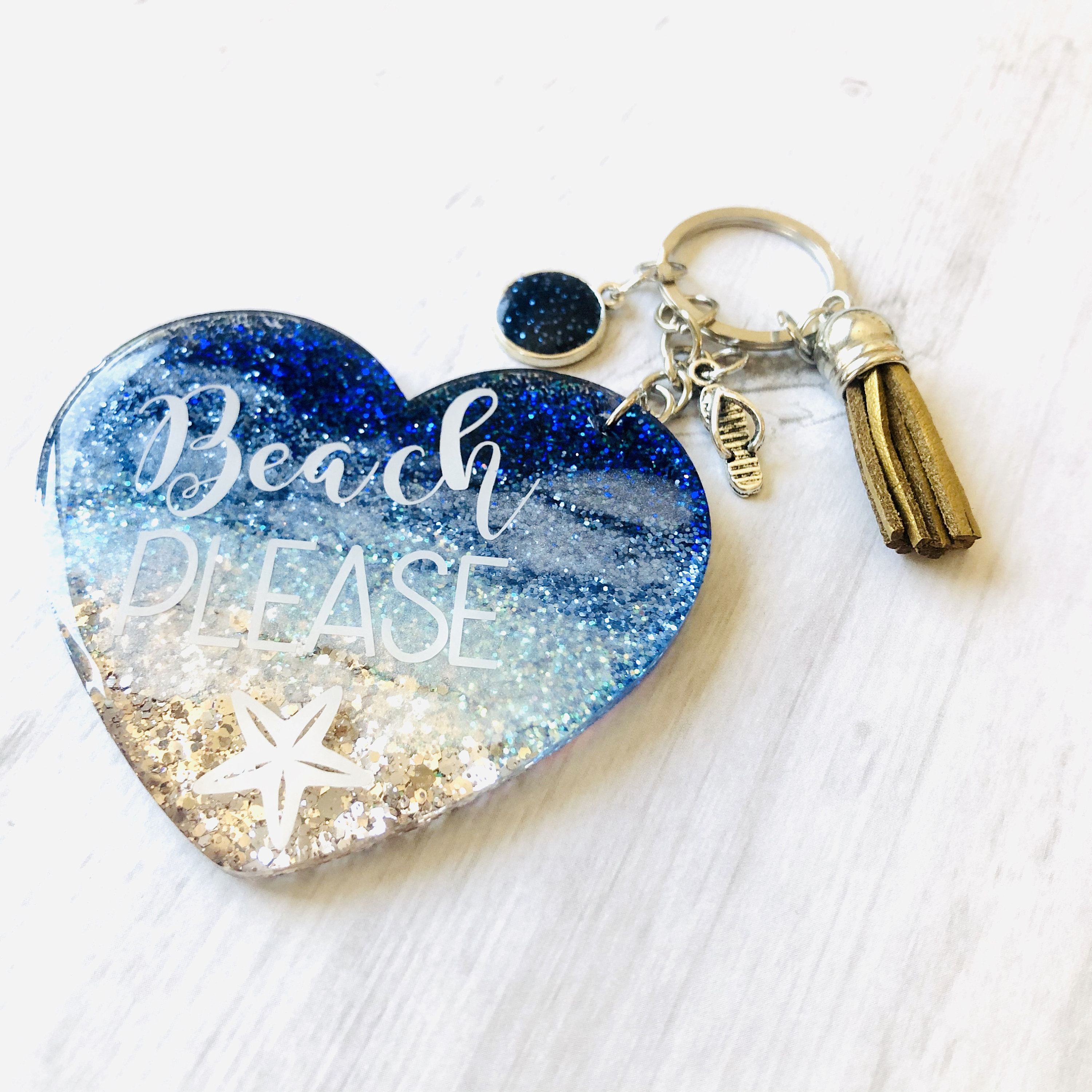 Beach Please Keychain Glitter Beach Keychain Acrylic Glitter | Etsy