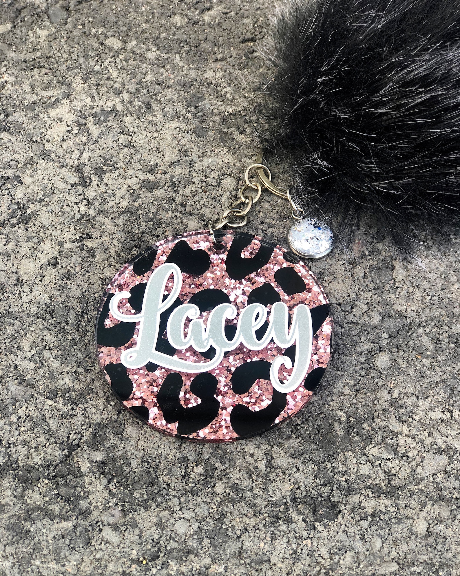 Personalized Glitter Keychain Leopard Print Keychain Pink - Etsy