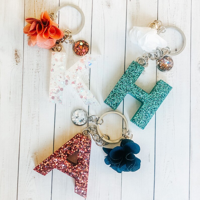 Epoxy Resin Keychain Initial Keychain Custom Glitter | Etsy