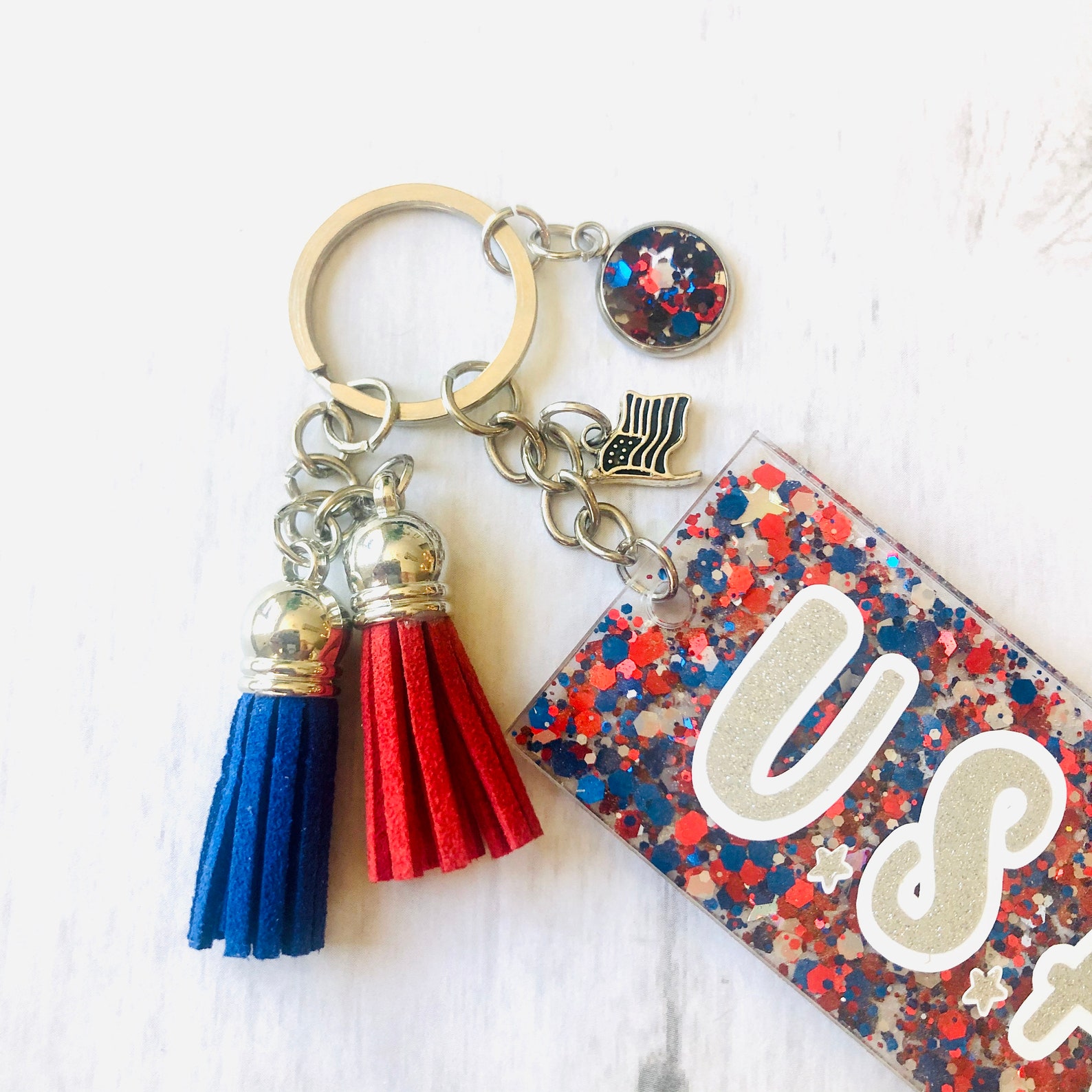 USA Keychain Glitter Keychain Patriotic Keychain Fourth of - Etsy