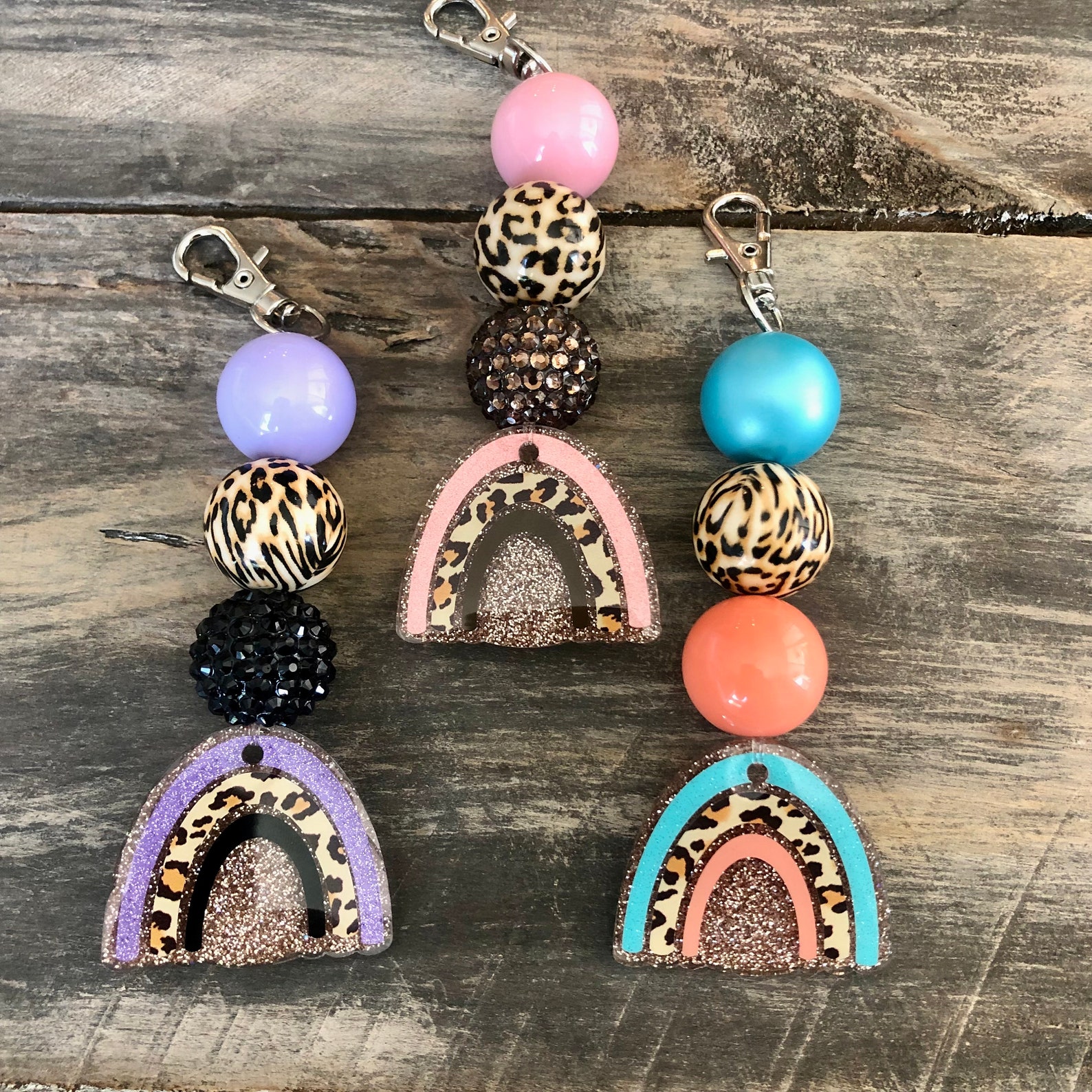 Boho Glitter Rainbow Beaded Keychain: Personalized Initial Zipper Pull ...