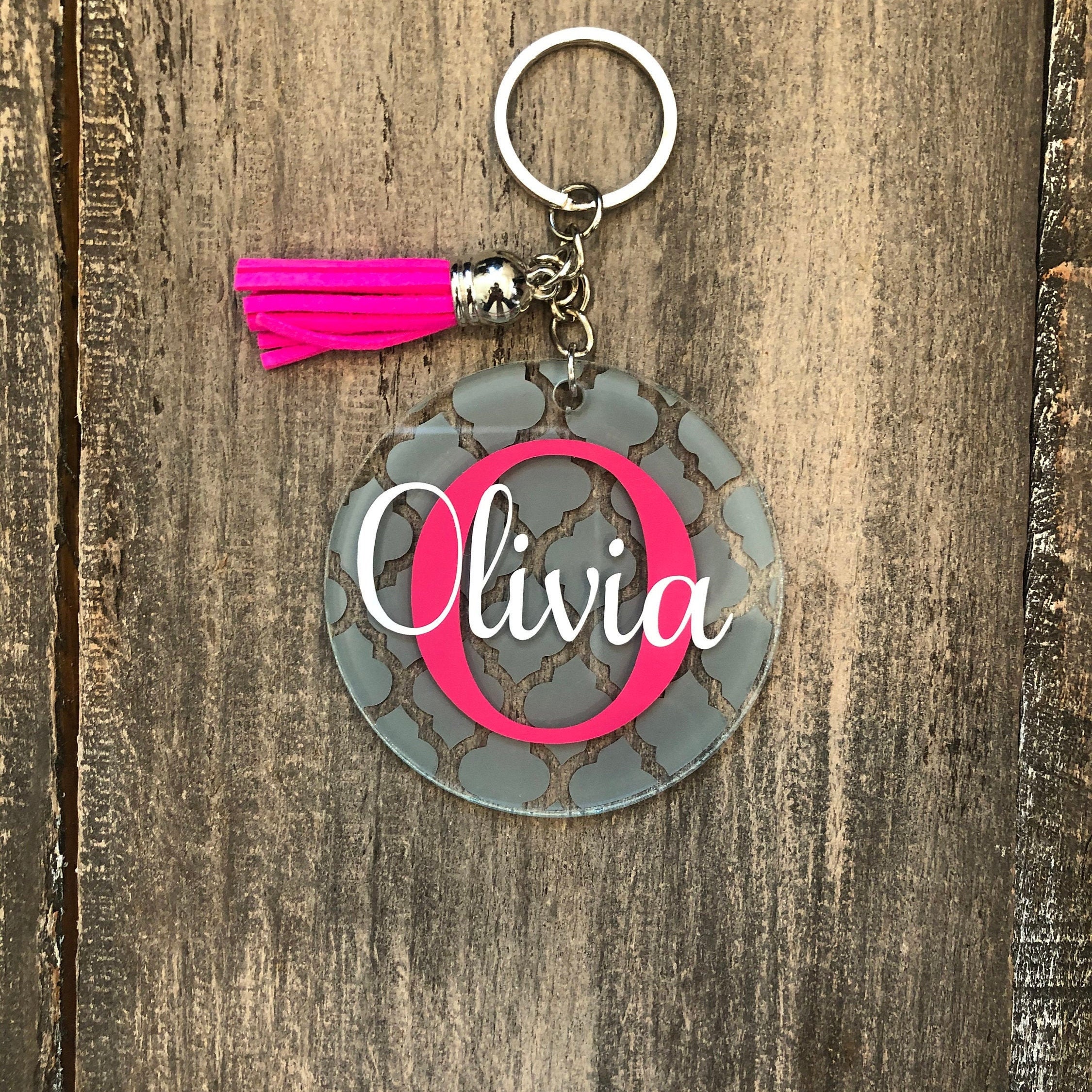 Personalized Monogram Keychain with Tassel Custom Acrylic Key | Etsy