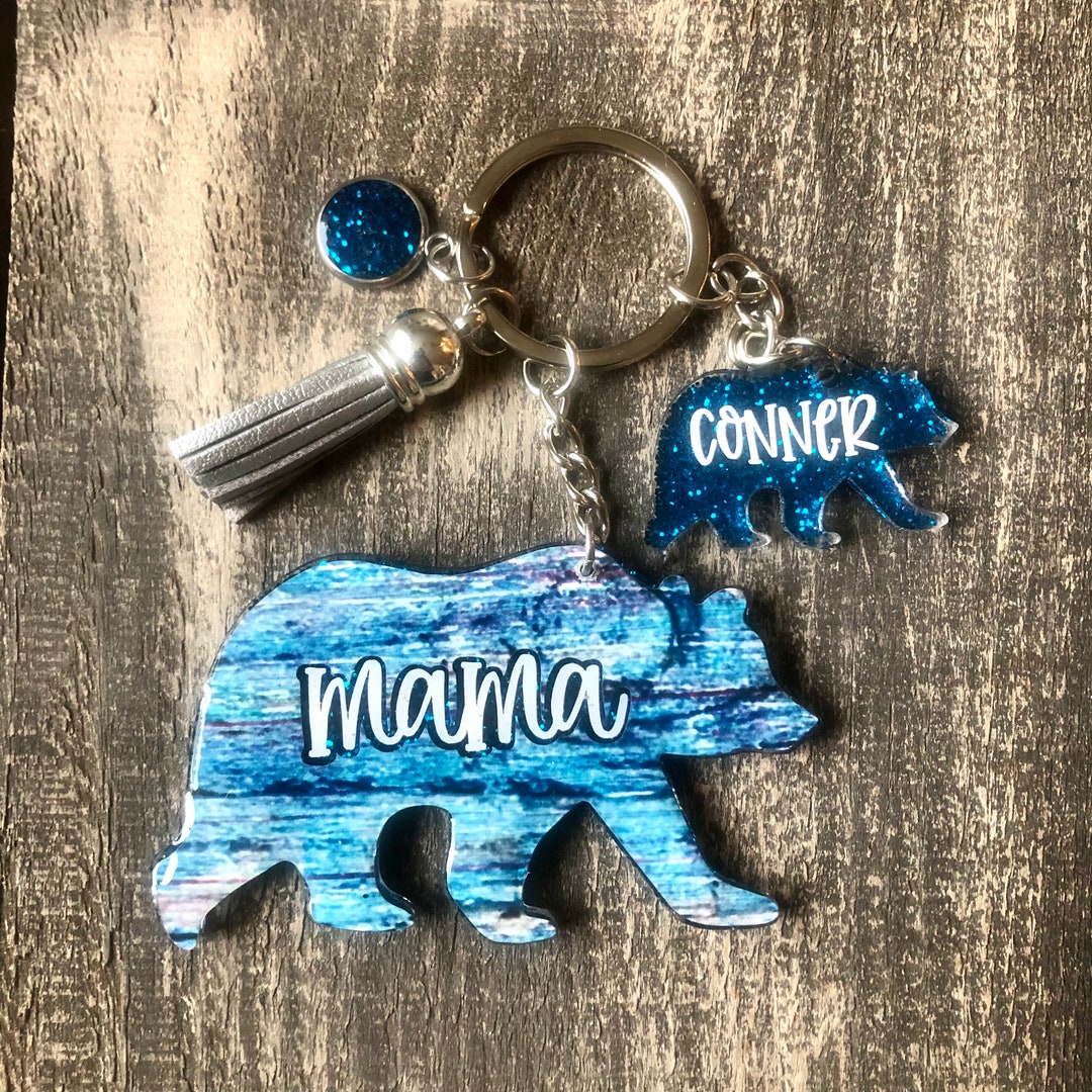 Mama Bear Glitter Keychain: Personalized Bear Cub Charm, New Mom Gift ...