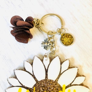 Sunflower Keychain Personalized Keyring Glitter Keychain - Etsy