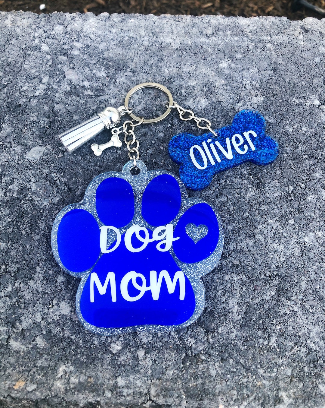 Paw Print Keychain, Dog Mom Keychain, Custom Glitter Keychain, Dog ...