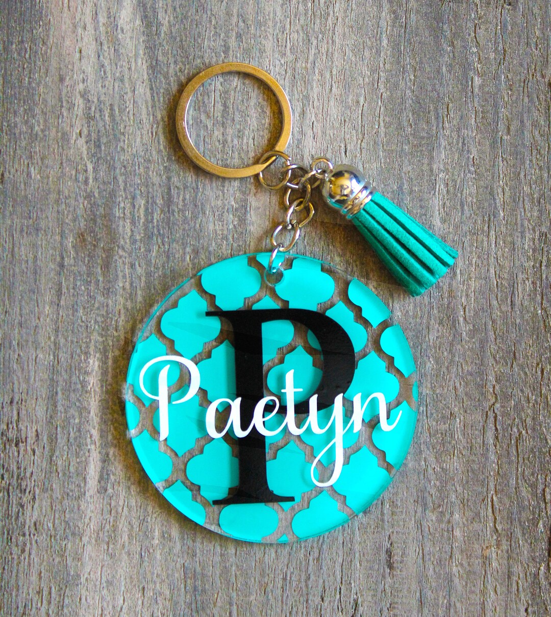 Personalized Monogram Keychain With Tassel, Custom Acrylic Key Chain ...