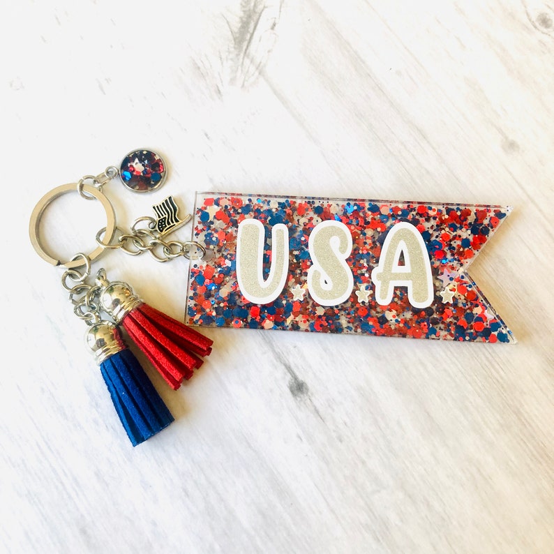 USA Keychain Glitter Keychain Patriotic Keychain Fourth of - Etsy