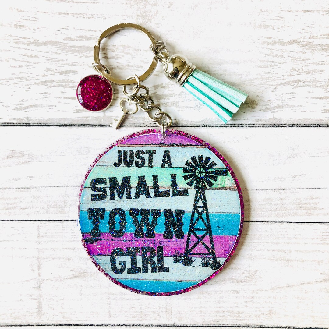 Glitter Epoxy Resin Keychain: Small Town Girl Lyrics, Tassel Charm - Etsy