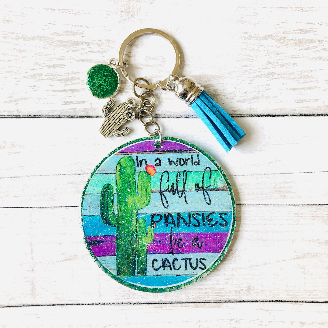 Epoxy Resin Keychain, Cactus Keychain, Succulent Keychain, Glitter ...
