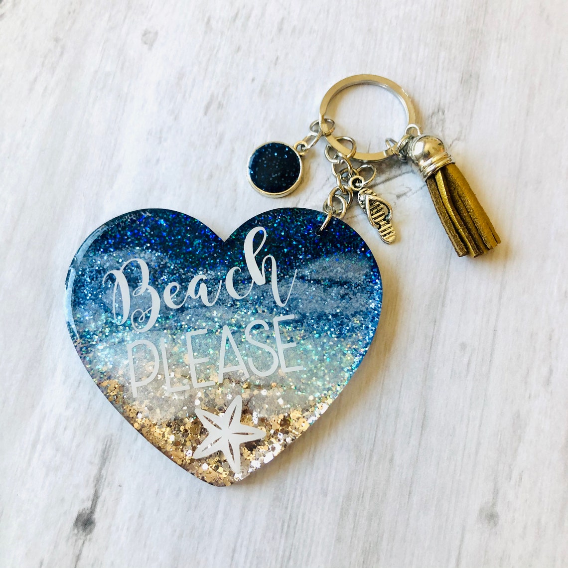Beach Please Keychain Glitter Beach Keychain Acrylic Glitter | Etsy