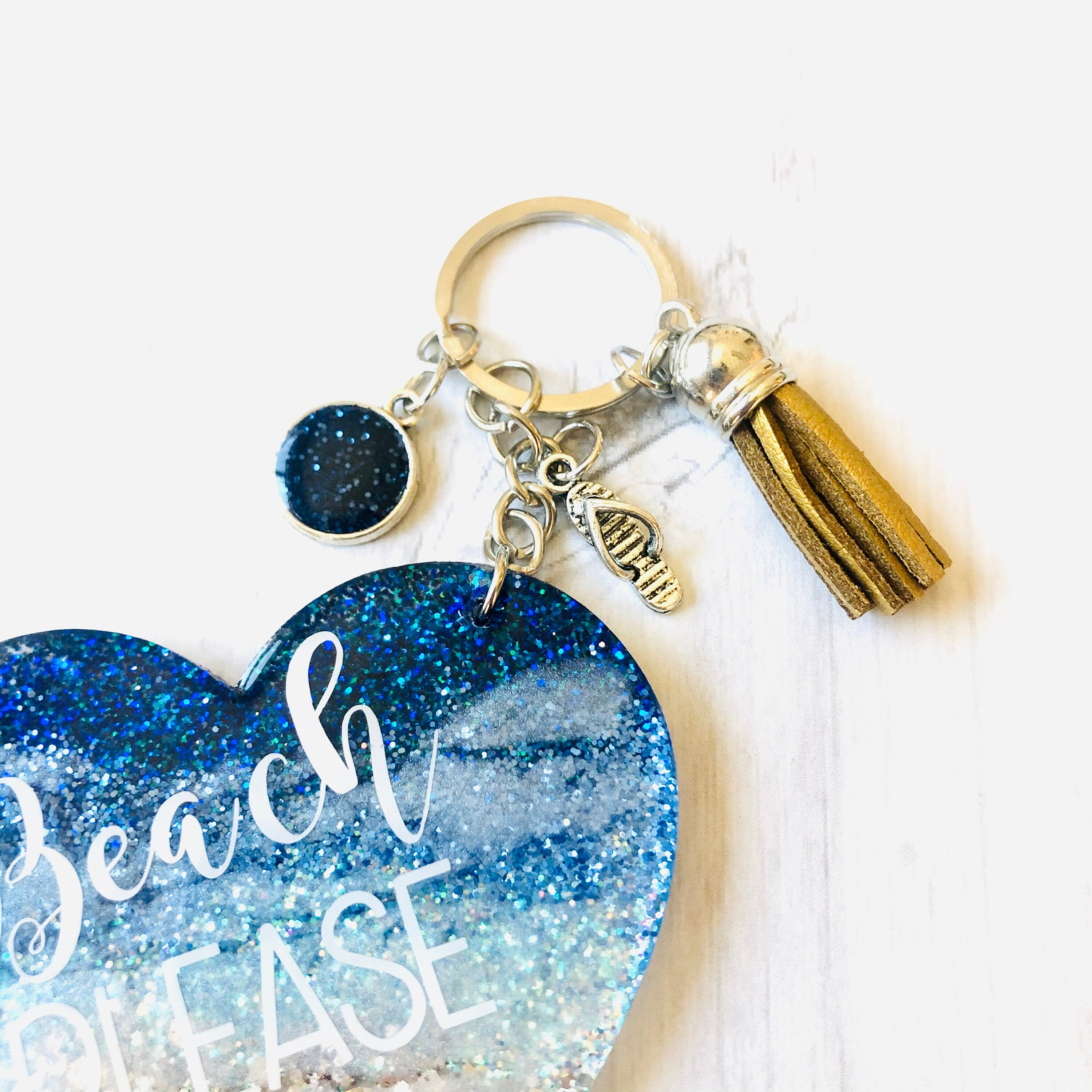 Beach Please Keychain Glitter Beach Keychain Acrylic Glitter | Etsy