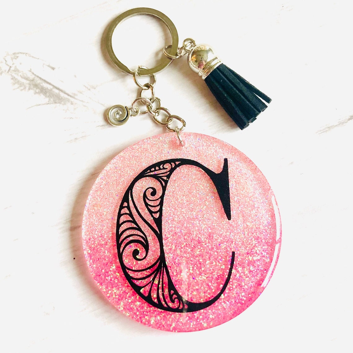 Monogram Keychain Glitter Mandala Keychain Initial Keychain - Etsy