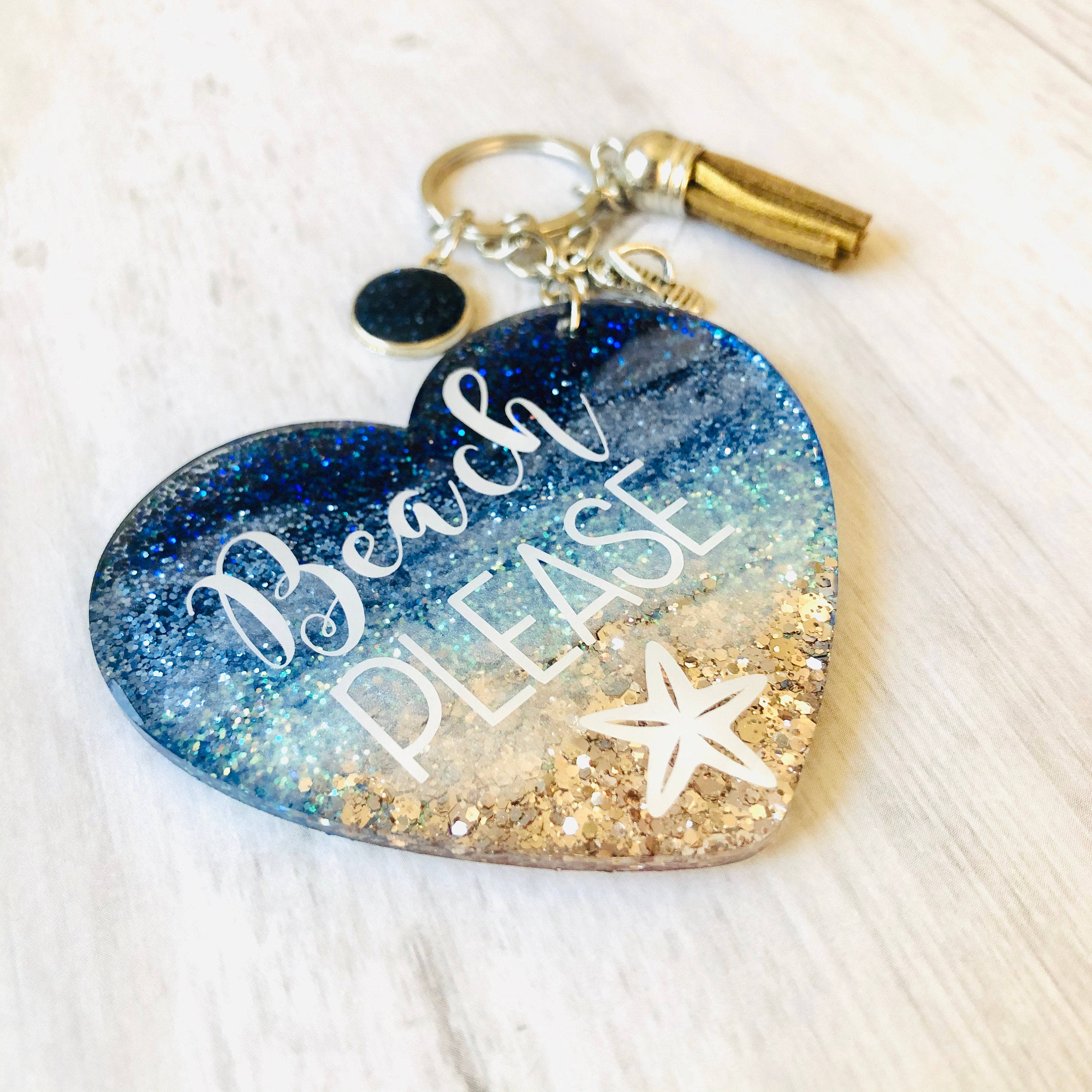 Beach Please Keychain Glitter Beach Keychain Acrylic Glitter | Etsy