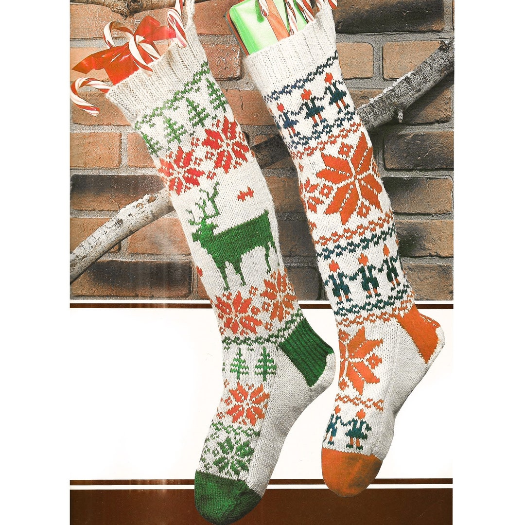 2 Knitting Patterns Christmas Stockings Scandinavian Motifs Trees ...