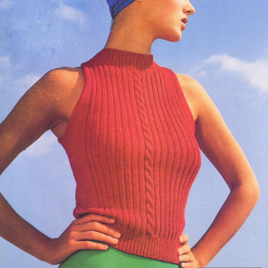 Very Easy Knit Cable Top PDF Knitting Pattern Summer Women Mock Turtle ...
