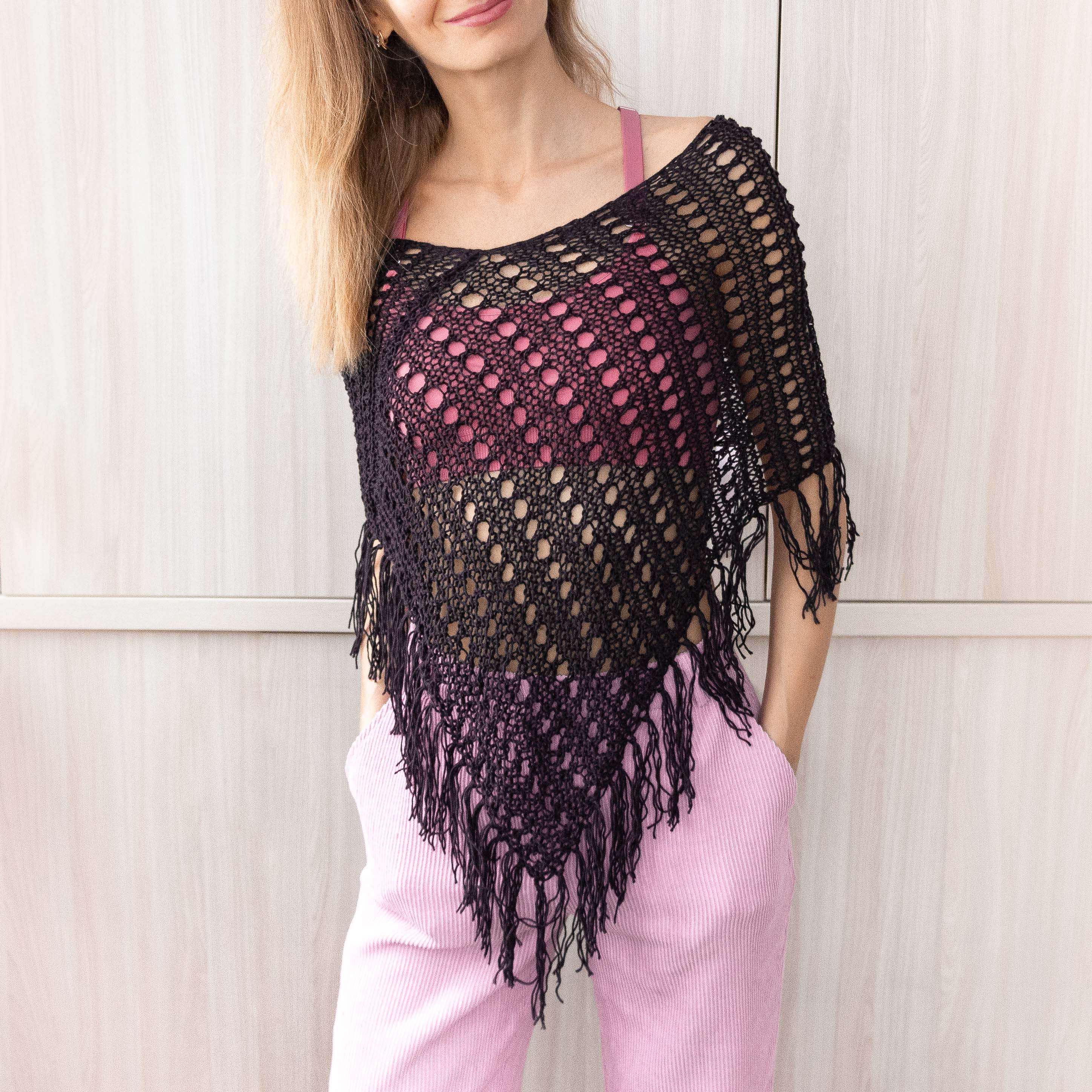 KNITTING PATTERN Summer Fringe Poncho Knit Beginner PDF Tutorial Shrug ...
