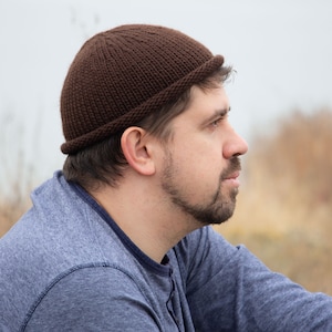 KNITTING PATTERN Winter Trawler Beanie Handmade Short Rolled Brim Hat ...