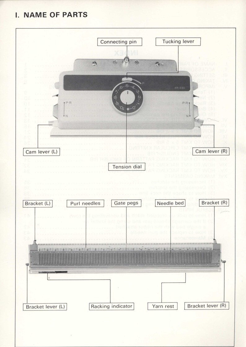 Brother KR-230 Instructions Manual Ribbing Attachment Knitting Machine ...