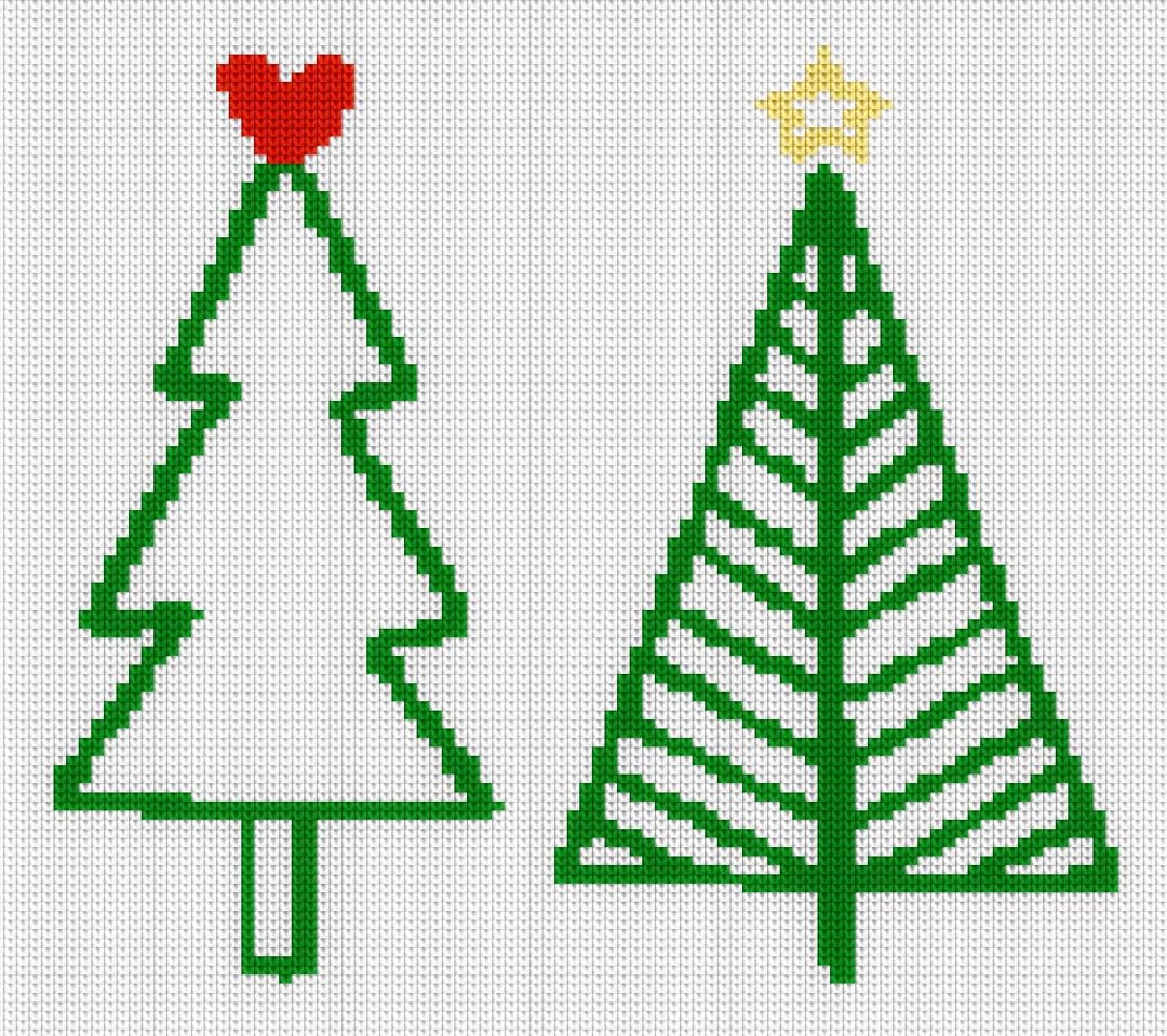 2 Christmas Trees Motif Intarsia Chart for Knitting, Crocheting, Cross ...
