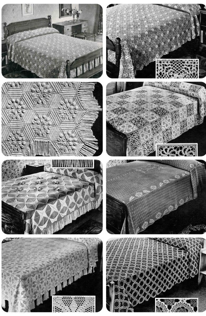14 Bedspreads PDF Crochet Patterns Antique 30s Bedcover Blanket Afghan ...