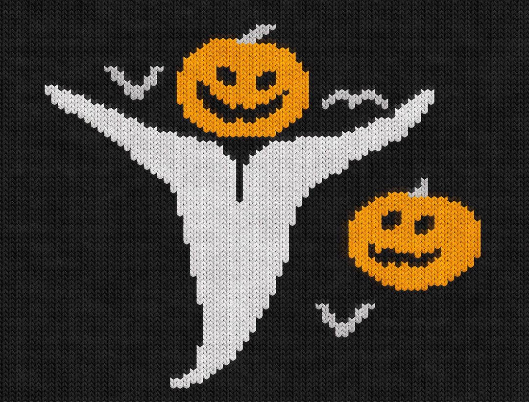 Halloween Pumpkin Ghost Knitting Chart – With Pumpkin Heads and Flying ...
